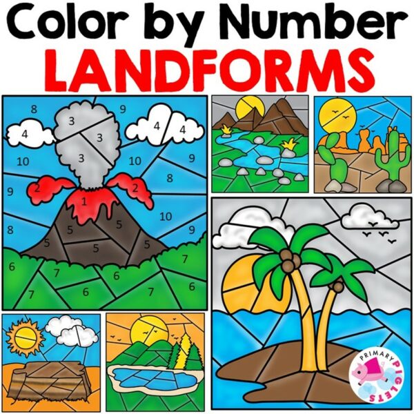 Color by Number Landforms Coloring | Made By Teachers