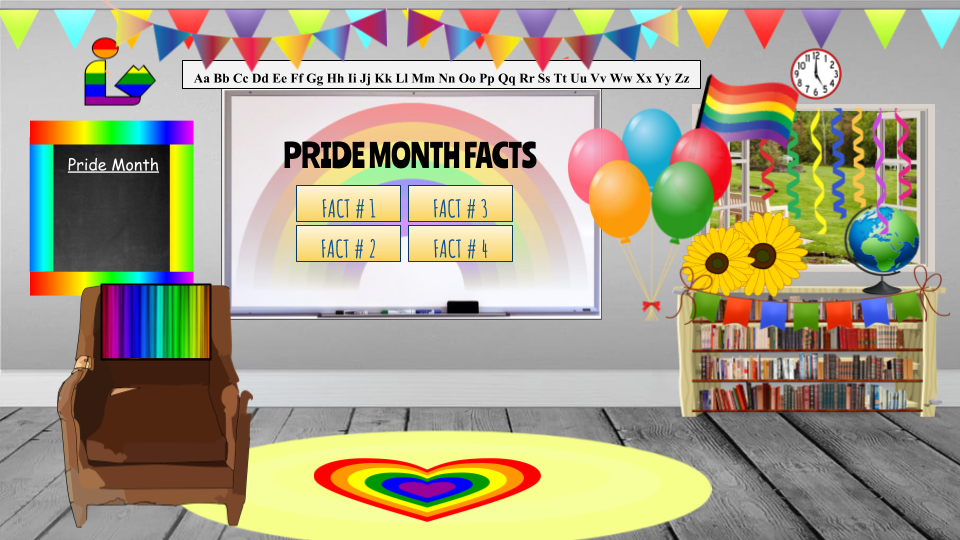 Bitmoji Classroom | Pride Month | 6 Slides | FACTS | Made By Teachers