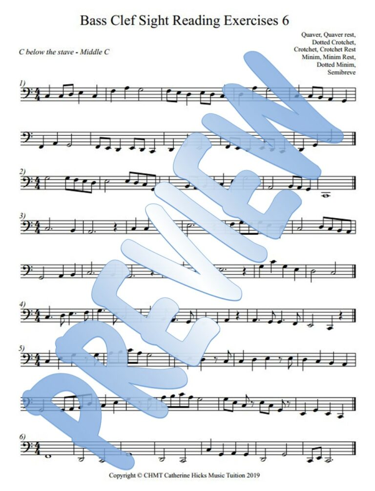 Bass Clef Sight Reading exercises 6 - Made By Teachers