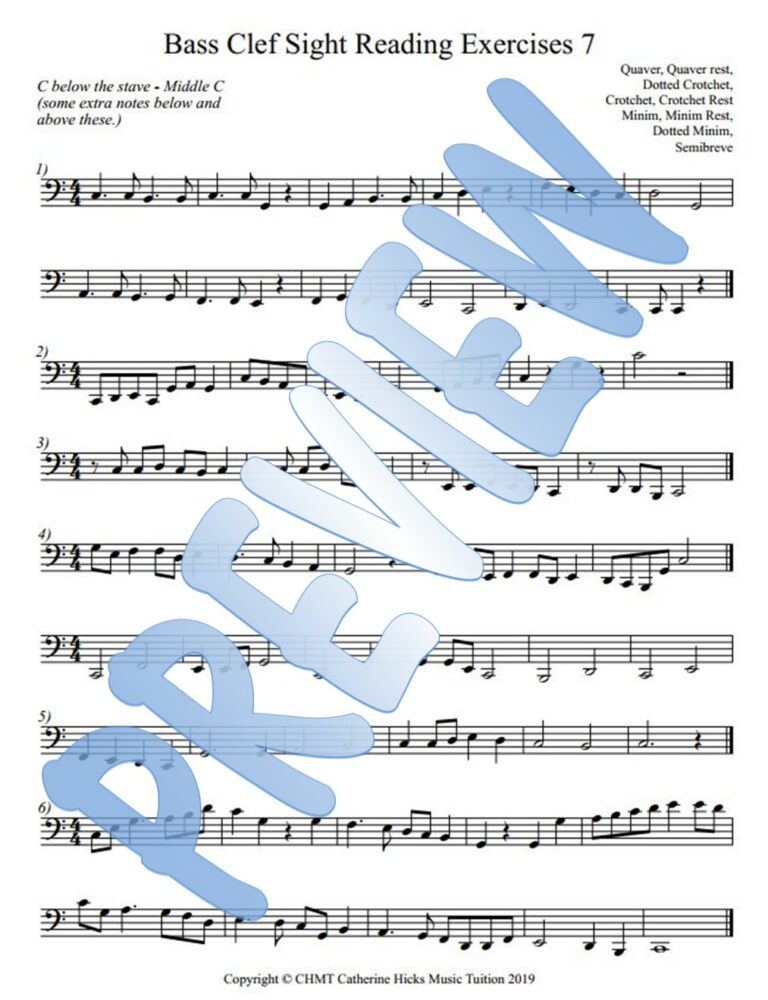 Bass Clef Sight Reading exercises 7 - Made By Teachers