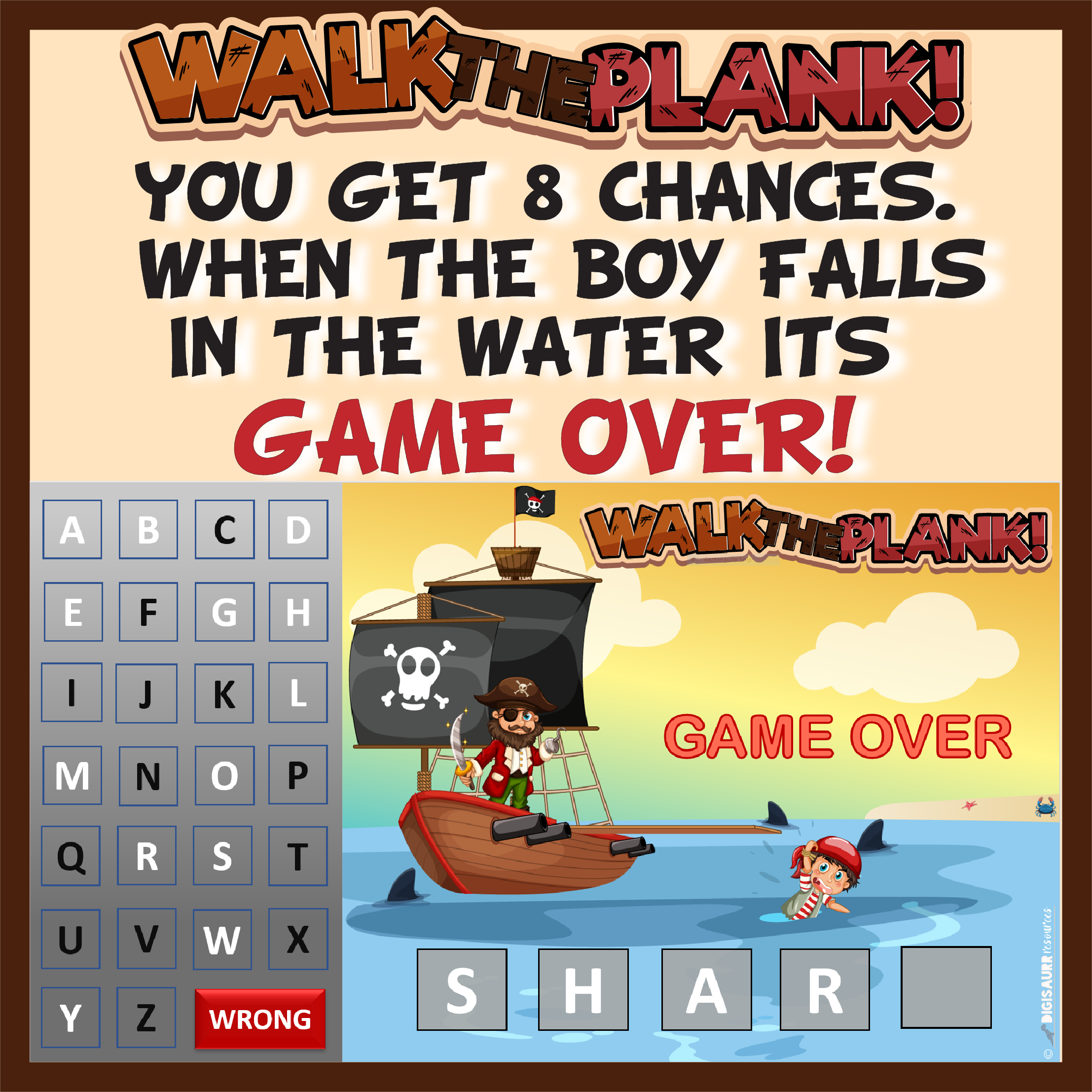 Walk The Plank | Kid Friendly Hangman PowerPoint | Made By Teachers