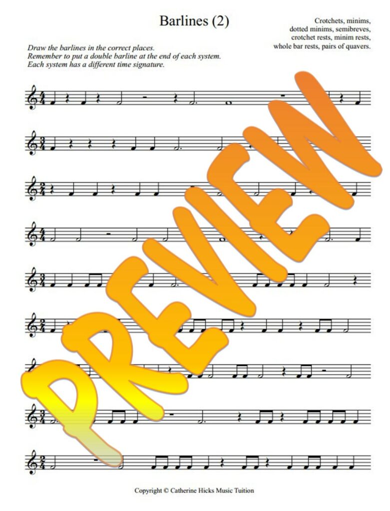 Free Printable Rhythm Draw Barlines Worksheets