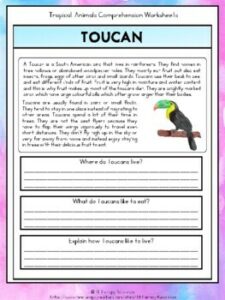 10 TROPICAL ANIMALS - Reading Comprehension - Made By Teachers