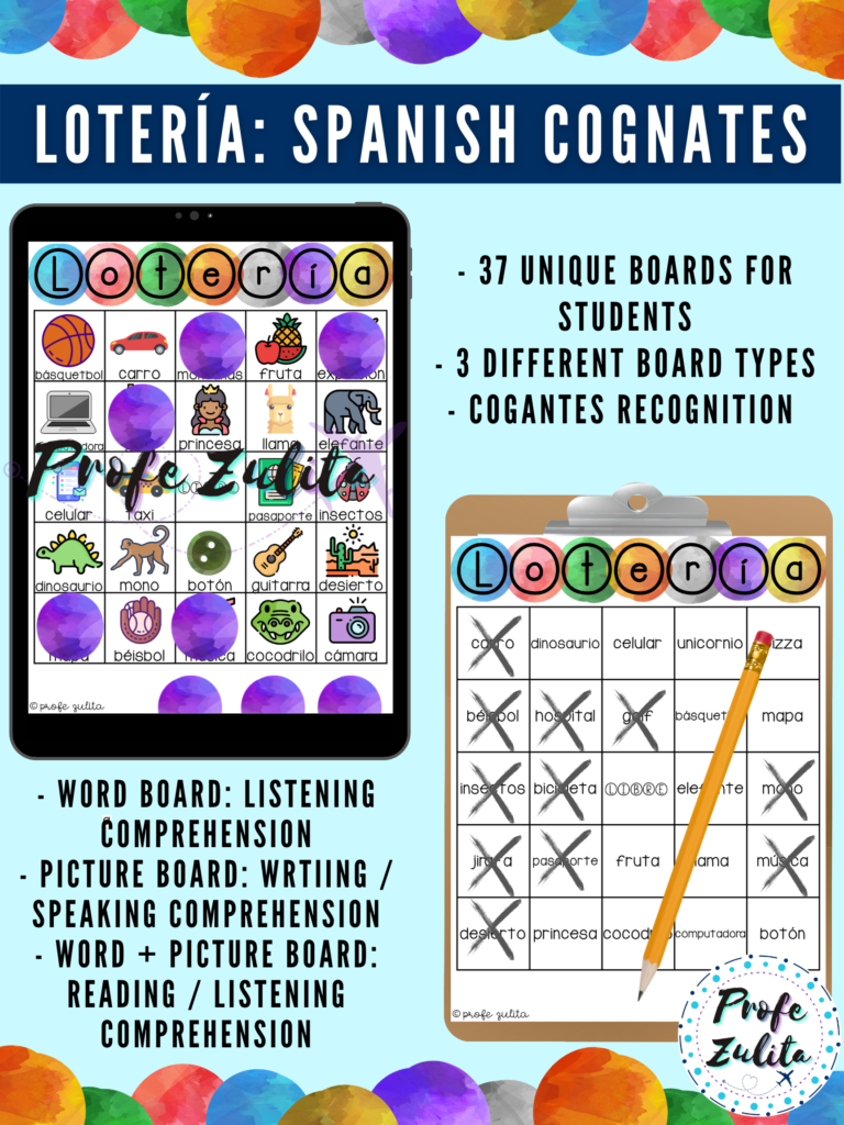 Spanish Cognates Practice | Lotería Game | Made By Teachers