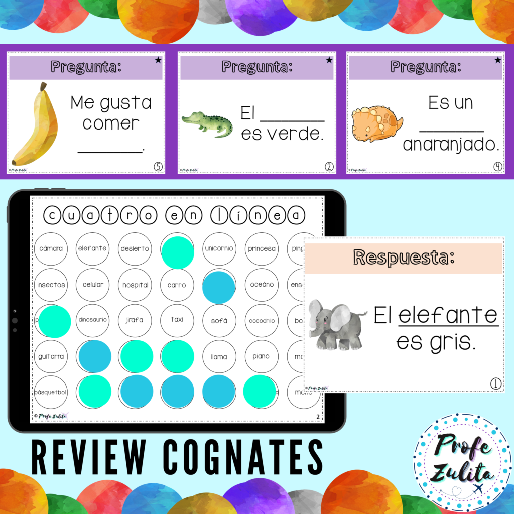 Cuatro en línea | Game for Spanish Cognates practi | Made By Teachers