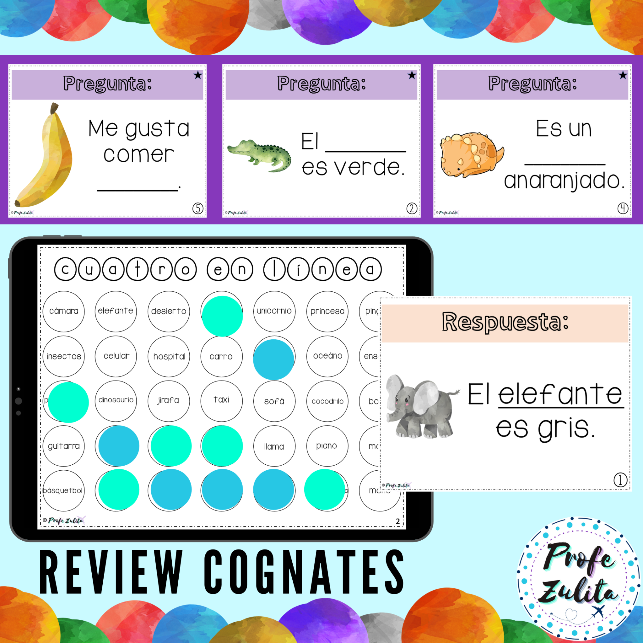 Cuatro en línea | Game for Spanish Cognates practi | Made By Teachers