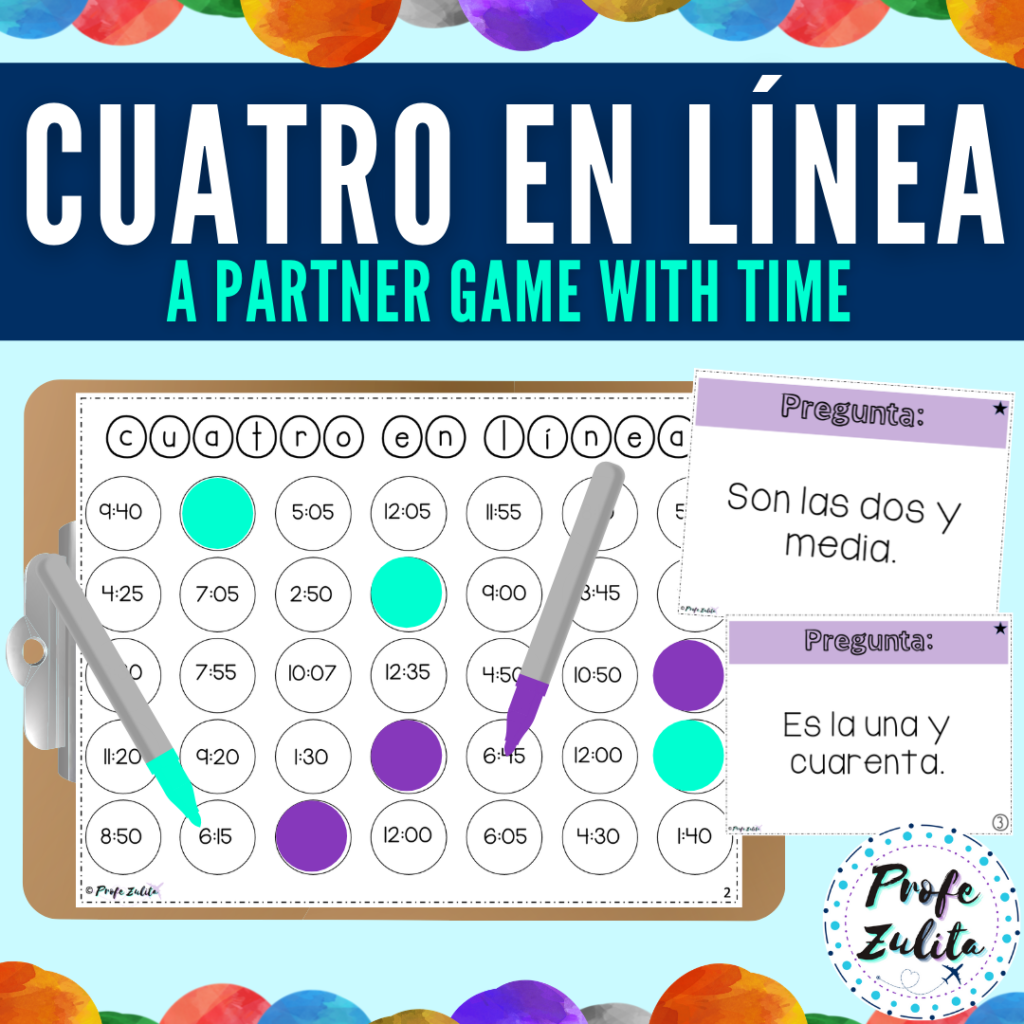 Cuatro en línea | Game for Telling Time in Spanish | Made By Teachers