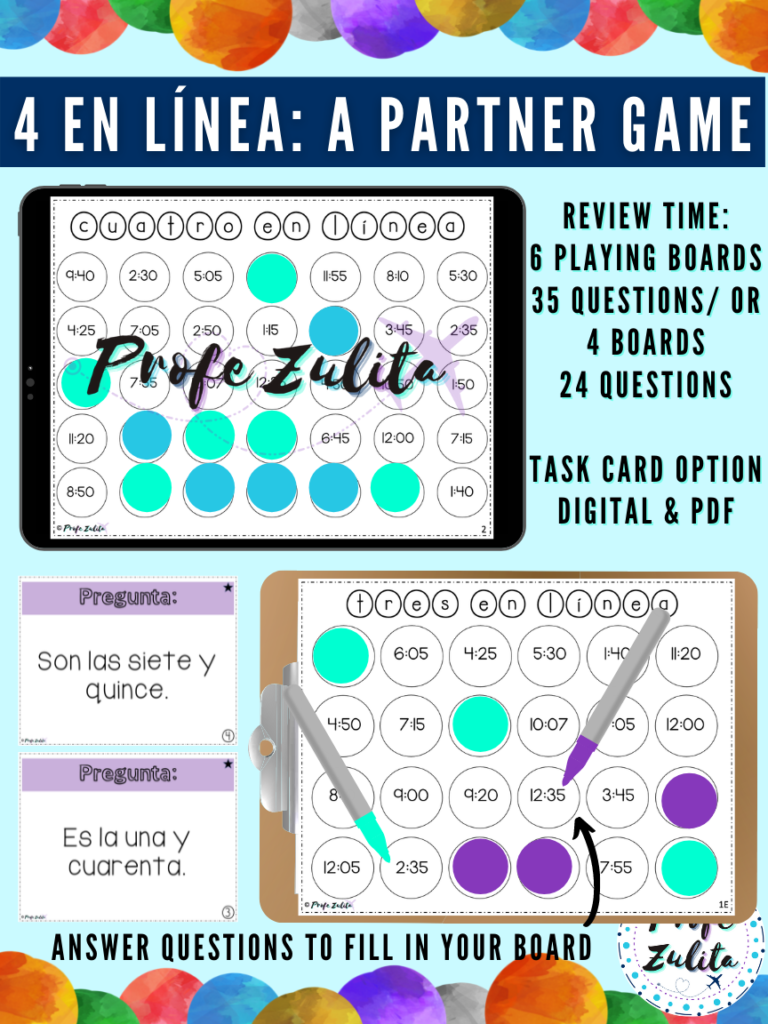Cuatro en línea | Game for Telling Time in Spanish | Made By Teachers