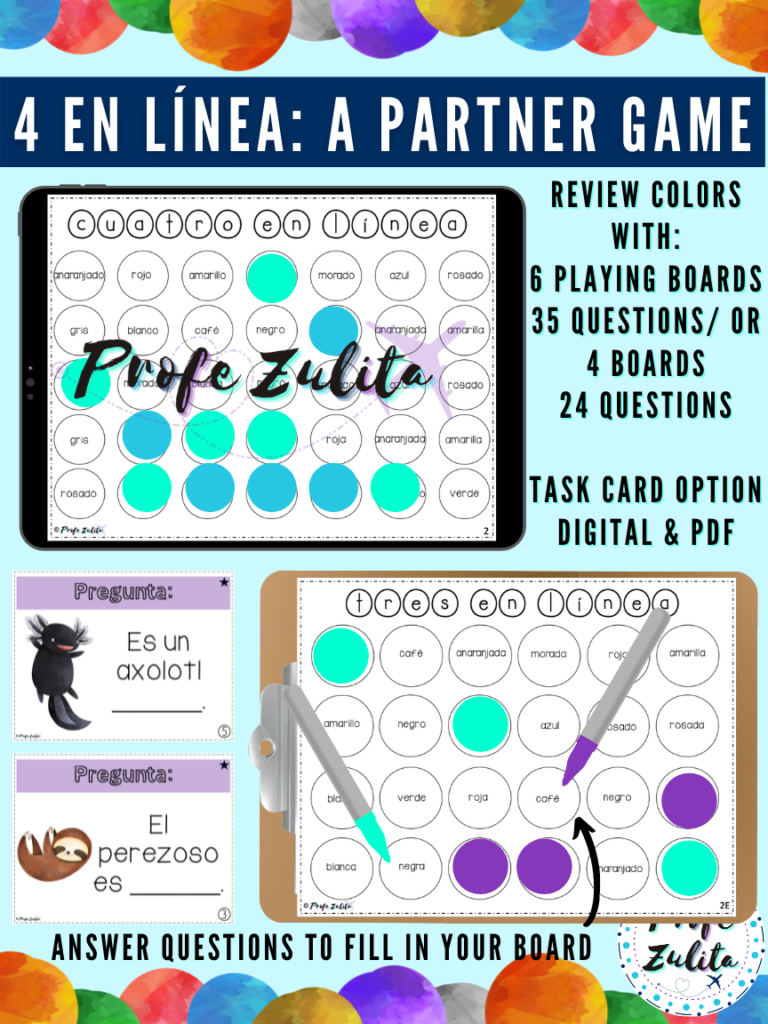Cuatro en línea | Game for Spanish Colors - Made By Teachers