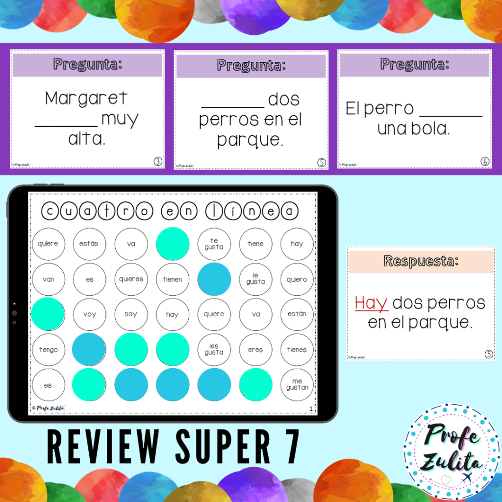 Cuatro en línea | Game for Super 7 Spanish Verbs - Made By Teachers