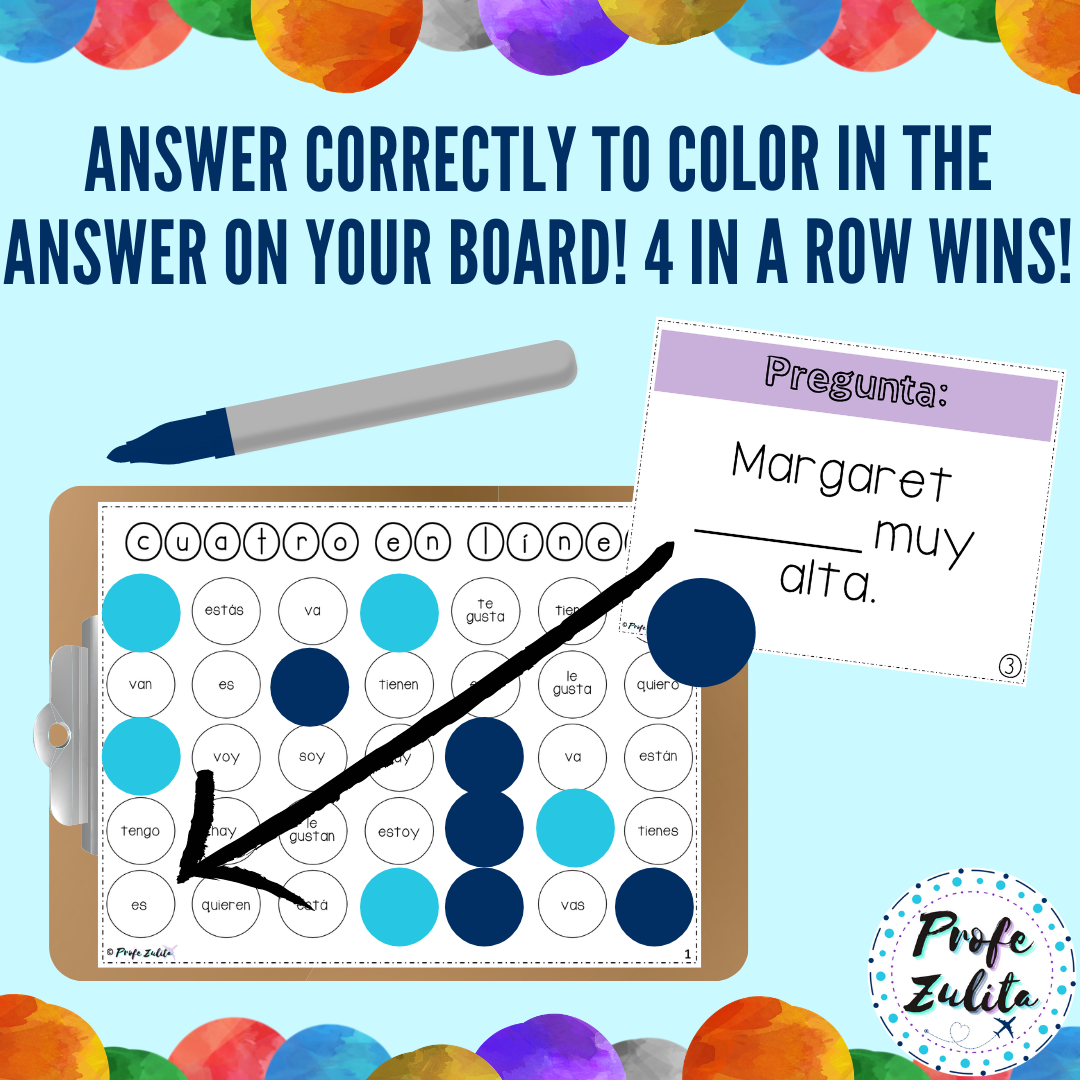 Cuatro en línea | Game for Super 7 Spanish Verbs | Made By Teachers