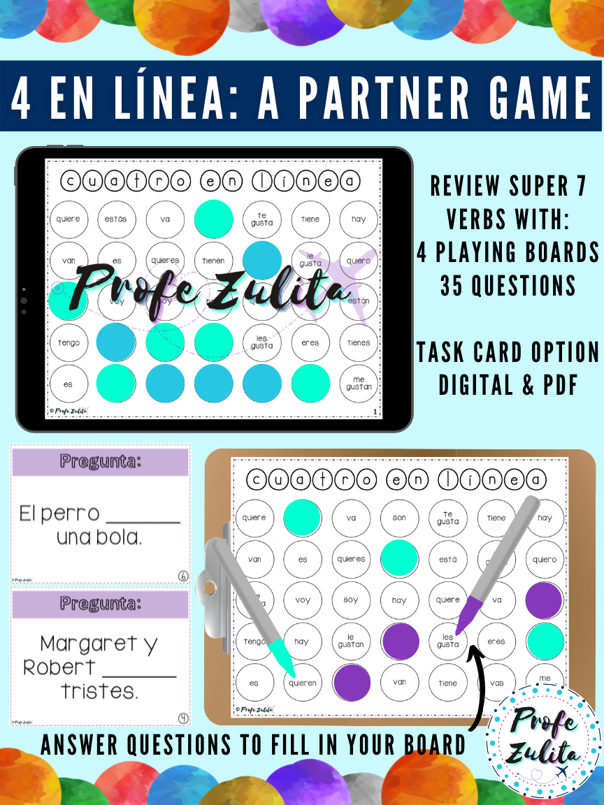 Cuatro en línea | Game for Super 7 Spanish Verbs - Made By Teachers