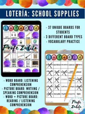 Lotería Game | Spanish School Supplies practice | Made By Teachers