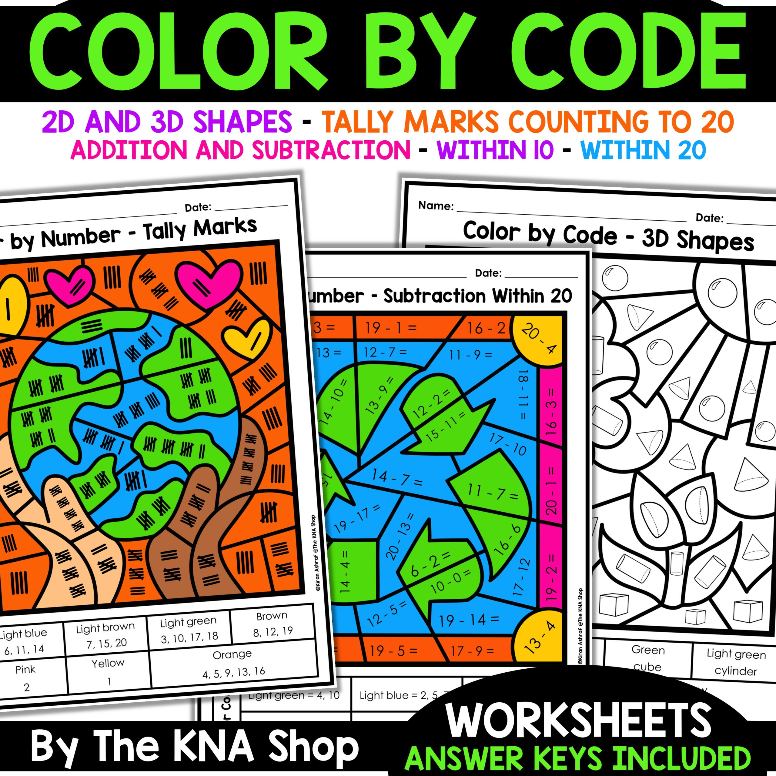 Color by Number Addition and Subtraction Shapes | Made By Teachers
