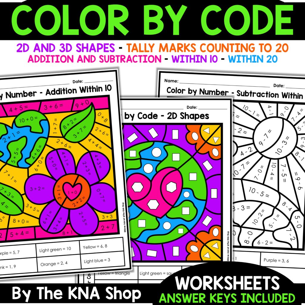 Color by Number Addition and Subtraction Shapes | Made By Teachers