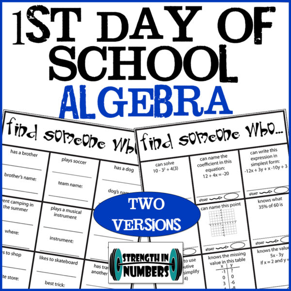 First Day of School Algebra Find Someone Who - Made By Teachers