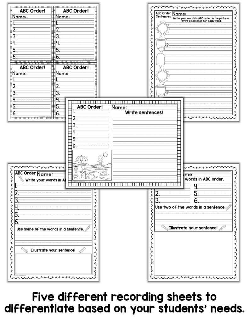 Summer ABC Order Center/Station with differentiate - Made By Teachers