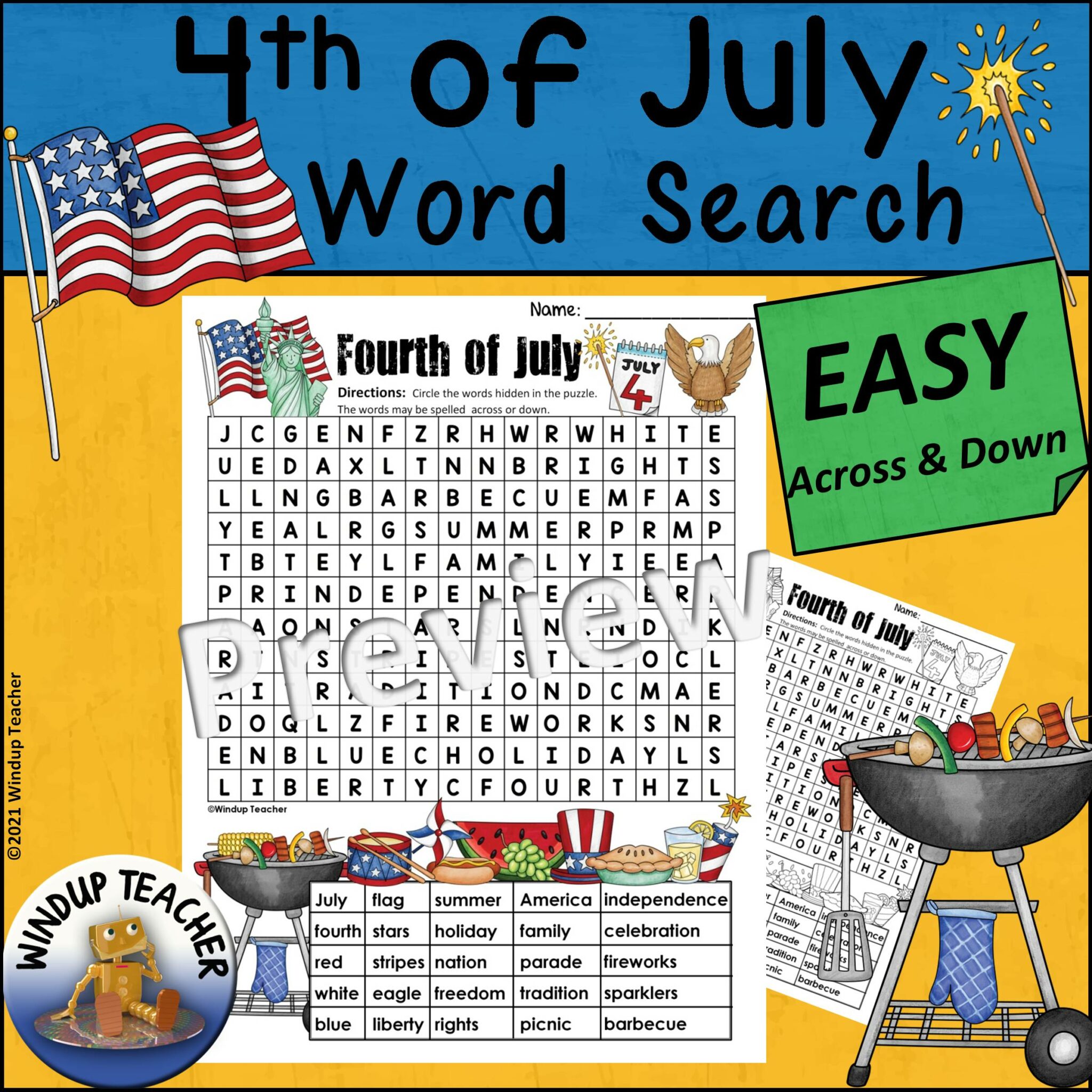 Fourth of July Word Search | EASY | Made By Teachers