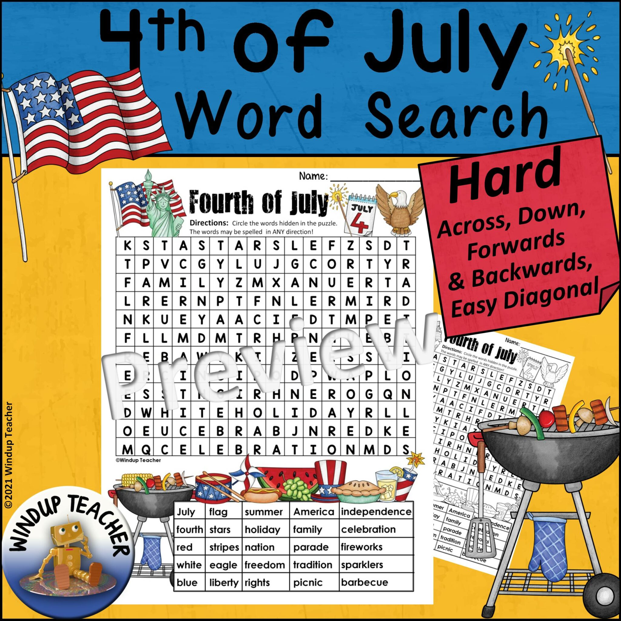 Fourth of July Word Search | HARD - Made By Teachers