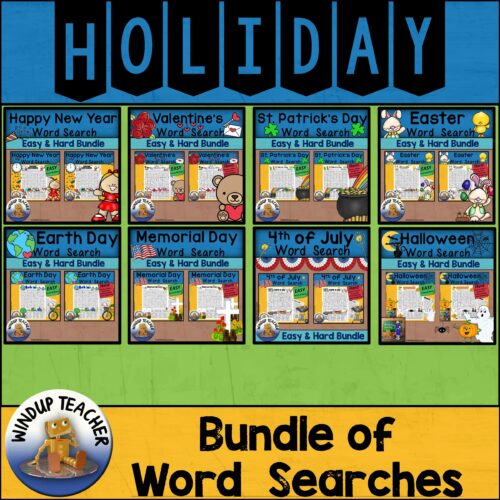 Holiday Word Searches | BUNDLE of Elementary Word | Made By Teachers