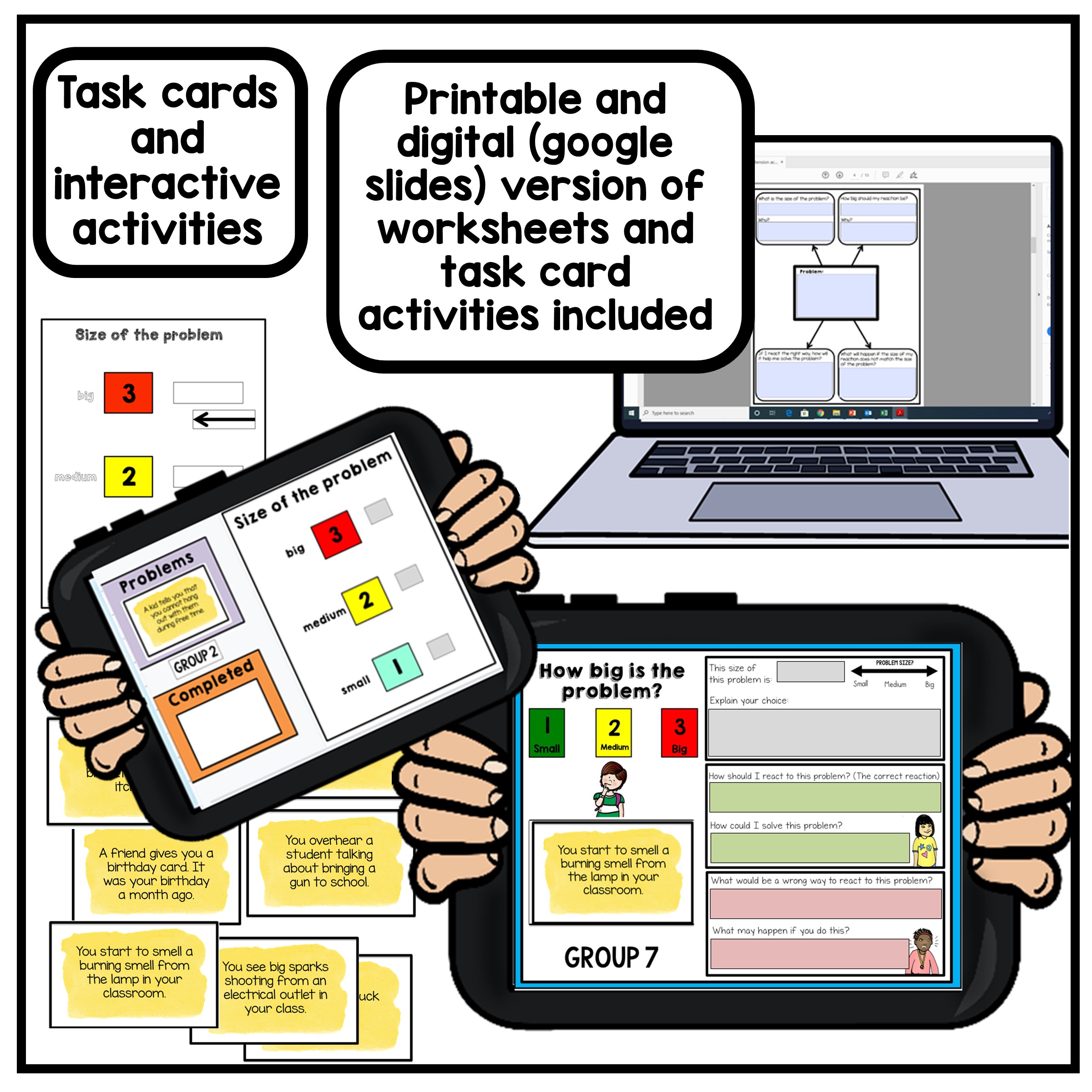 Size of the problem behavior activities task cards social skills and ...