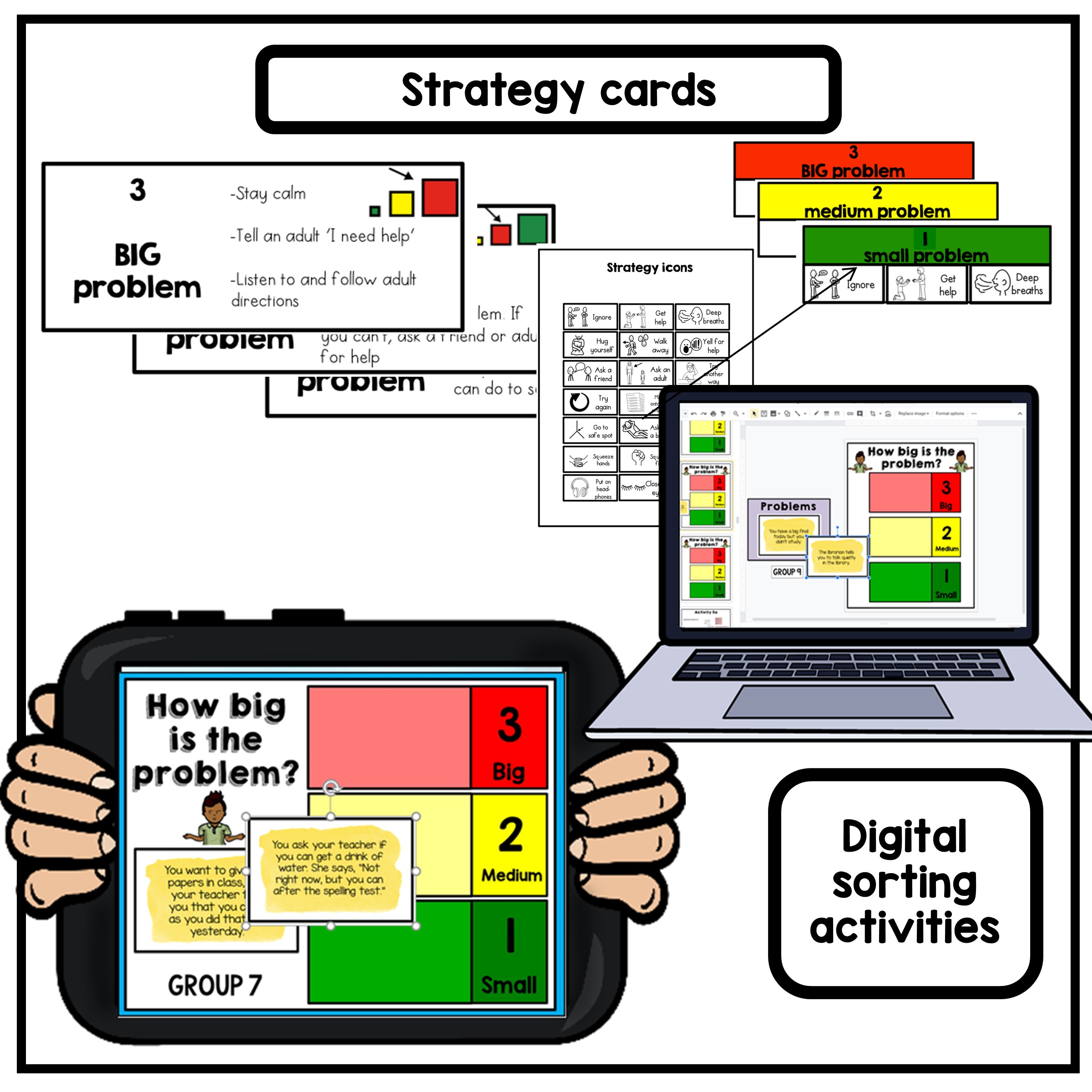 Size of the problem behavior activities task cards social skills and ...