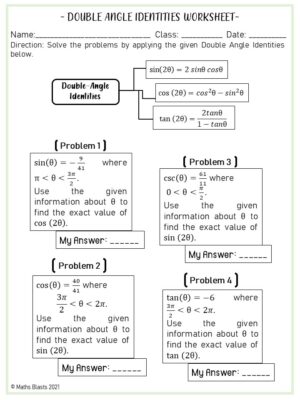 Double and Half Angle Identities Worksheets - Made By Teachers