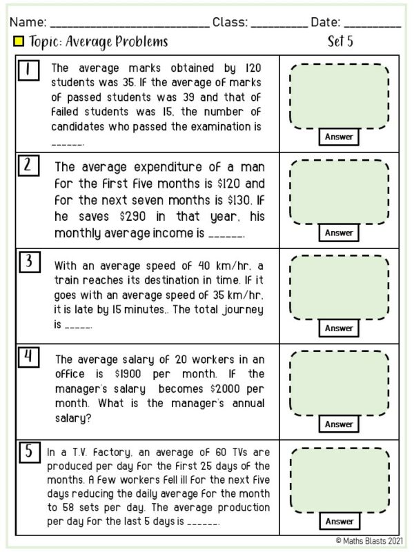 AVERAGE WORD PROBLEMS Made By Teachers