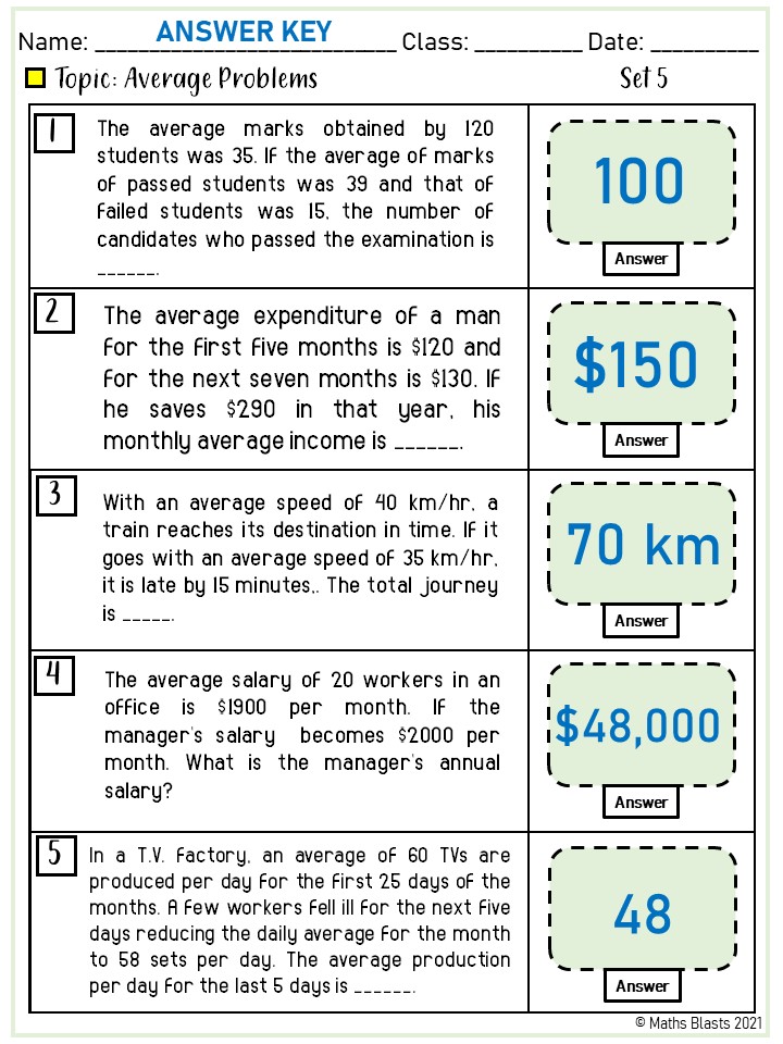 AVERAGE WORD PROBLEMS | Made By Teachers