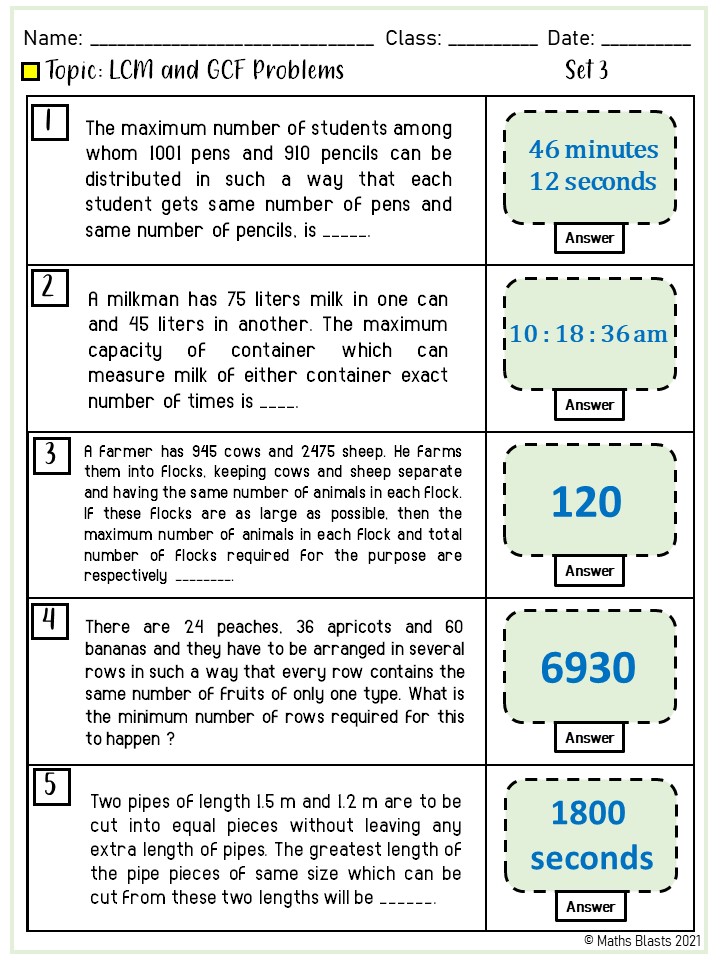 GCF And LCM Word Problems Made By Teachers