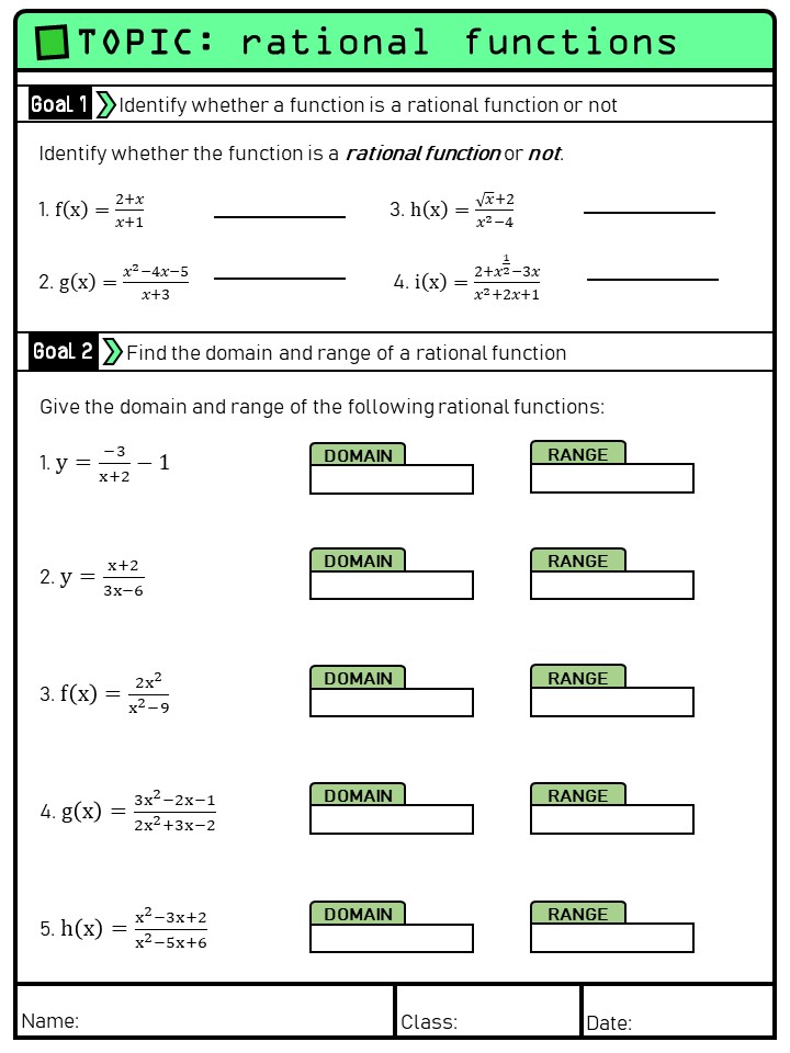 RATIONAL FUNCTIONS Worksheets - Made By Teachers