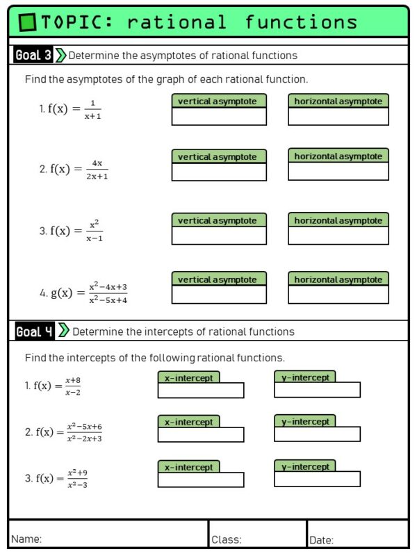 RATIONAL FUNCTIONS Worksheets | Made By Teachers