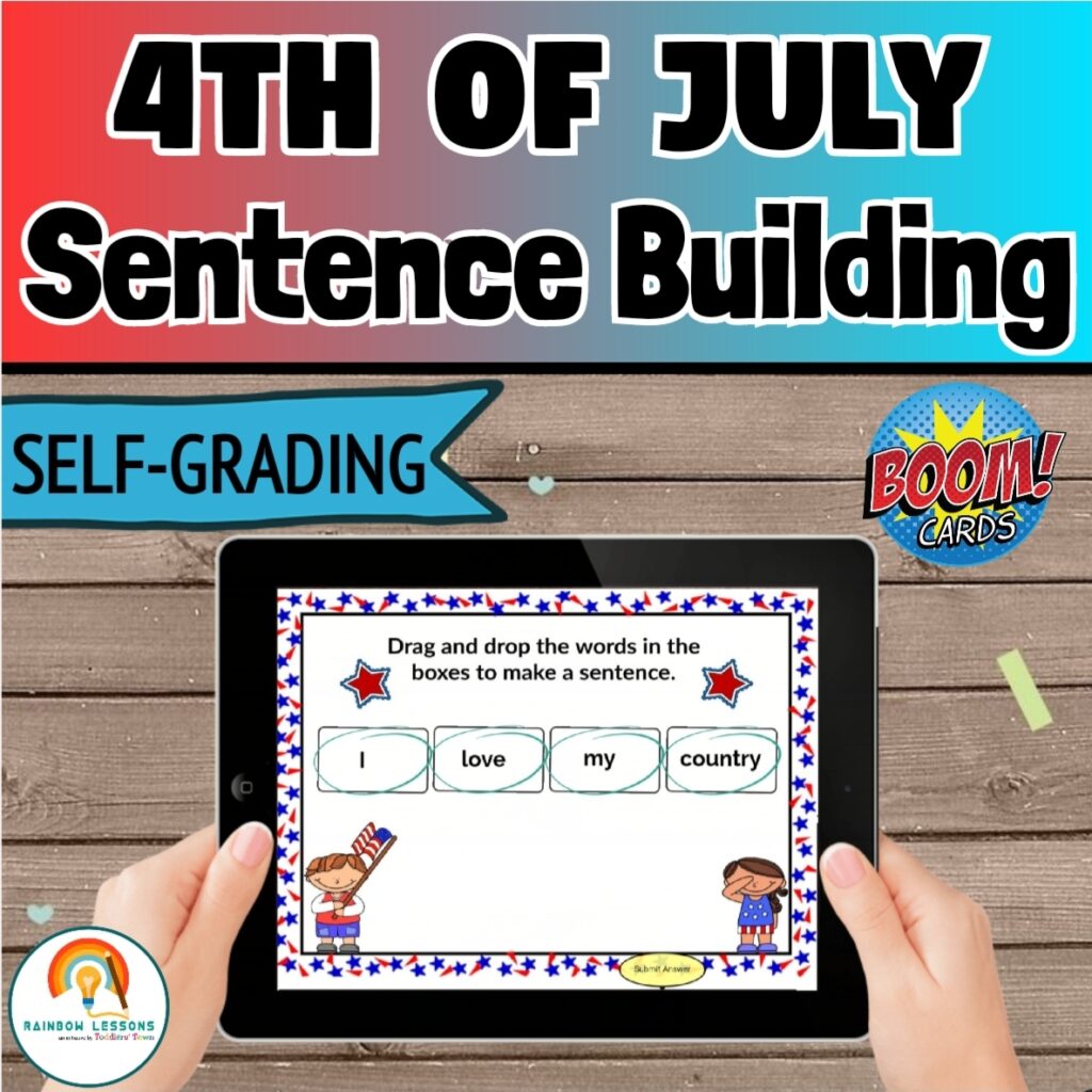 4th of July Sentence Building Boom Cards - Made By Teachers