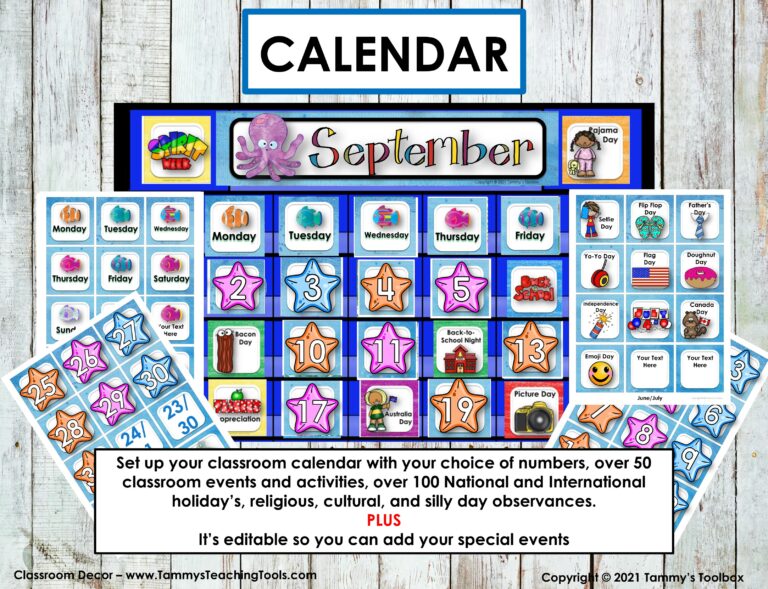 Classroom Calendar in Under the Sea Ocean Theme - Made By Teachers