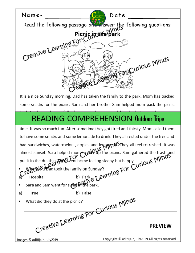 Reading Comprehension Outdoor activities - Made By Teachers