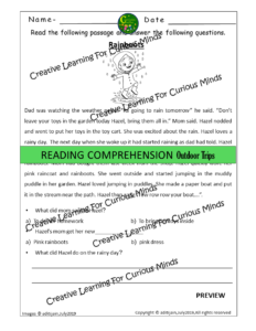 Reading Comprehension Outdoor activities - Made By Teachers