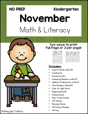 Kindergarten November Math & Literacy | Made By Teachers