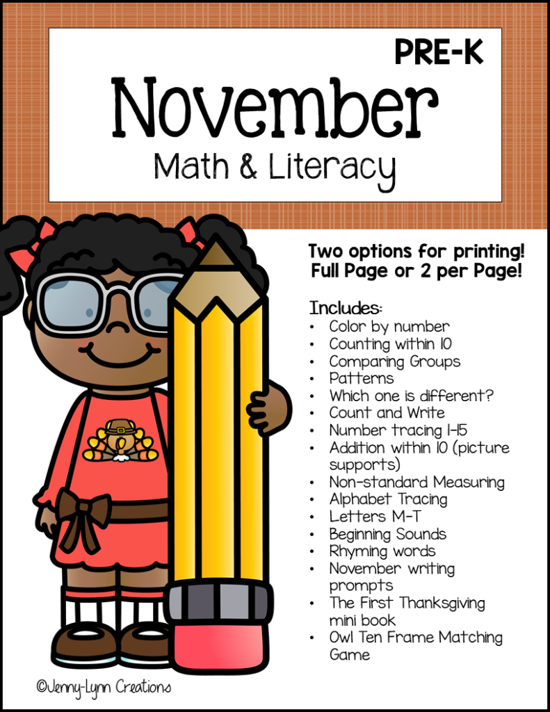 Pre-K November Math & Literacy | Made By Teachers