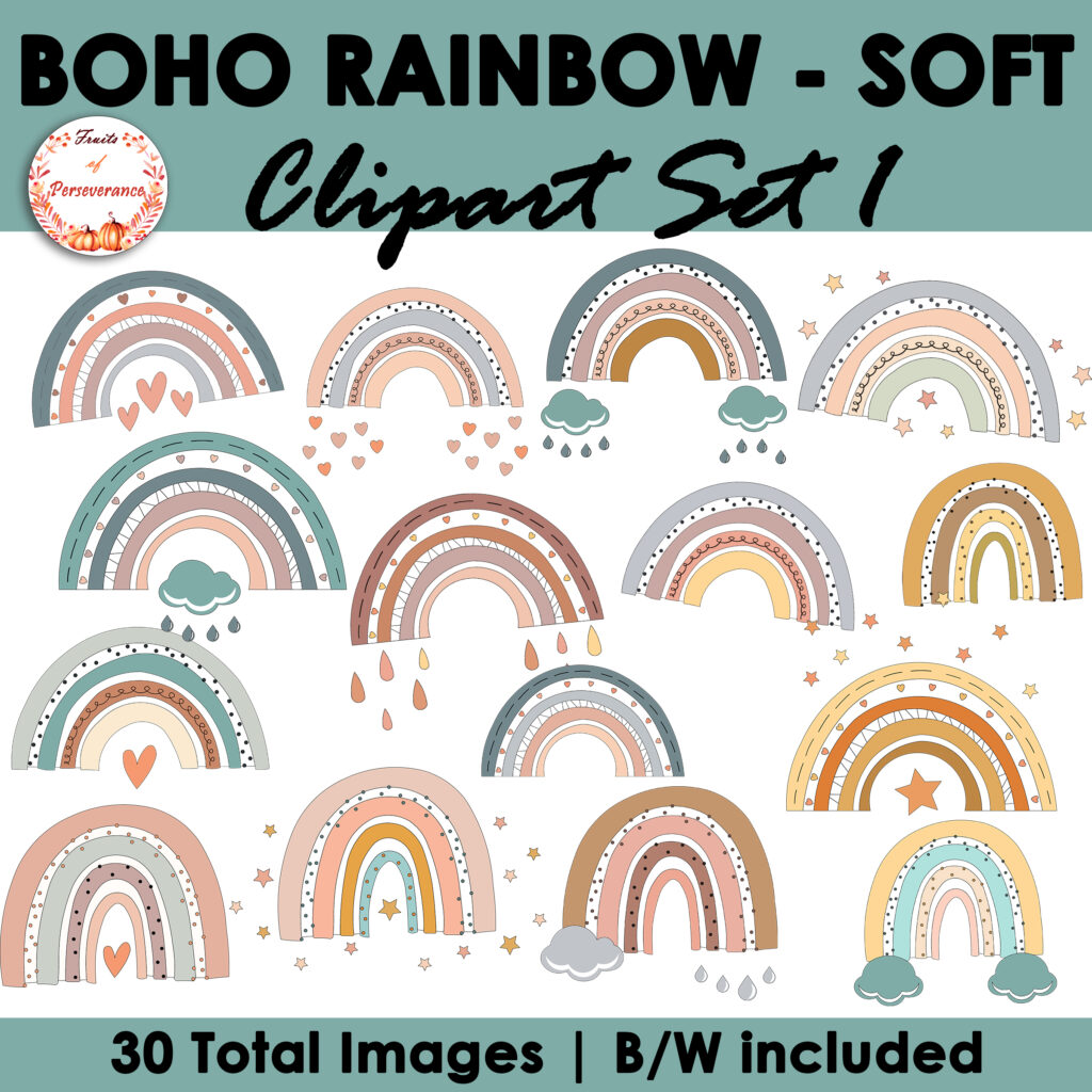 Boho Rainbow Clipart Bundle Bright & Pastel | Made By Teachers