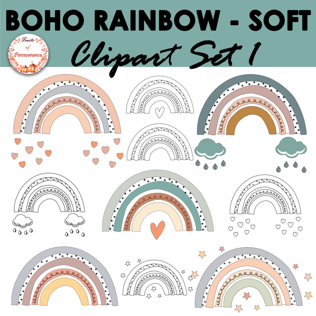 Boho Rainbow Clipart Pastel Set - Made By Teachers