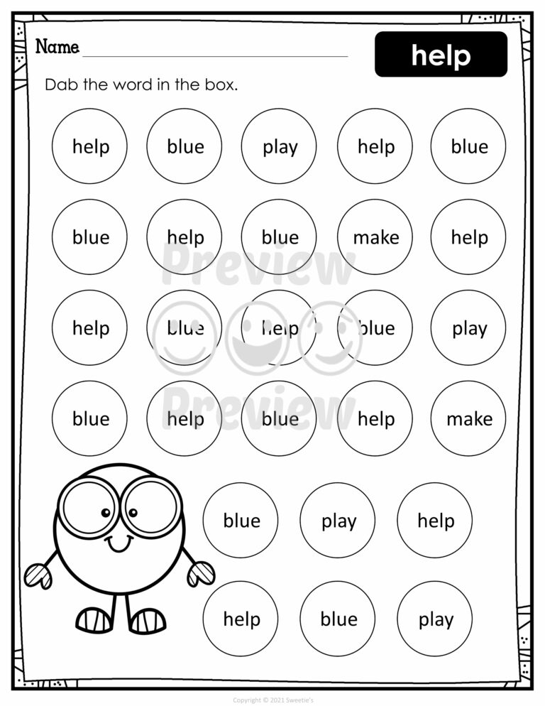 Prekindergarten Sight Word Bingo Dabber Worksheets - Made By Teachers