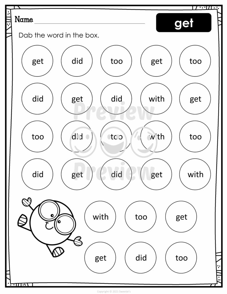 Kindergarten Sight Word Bingo Dabber Worksheets | Made By Teachers