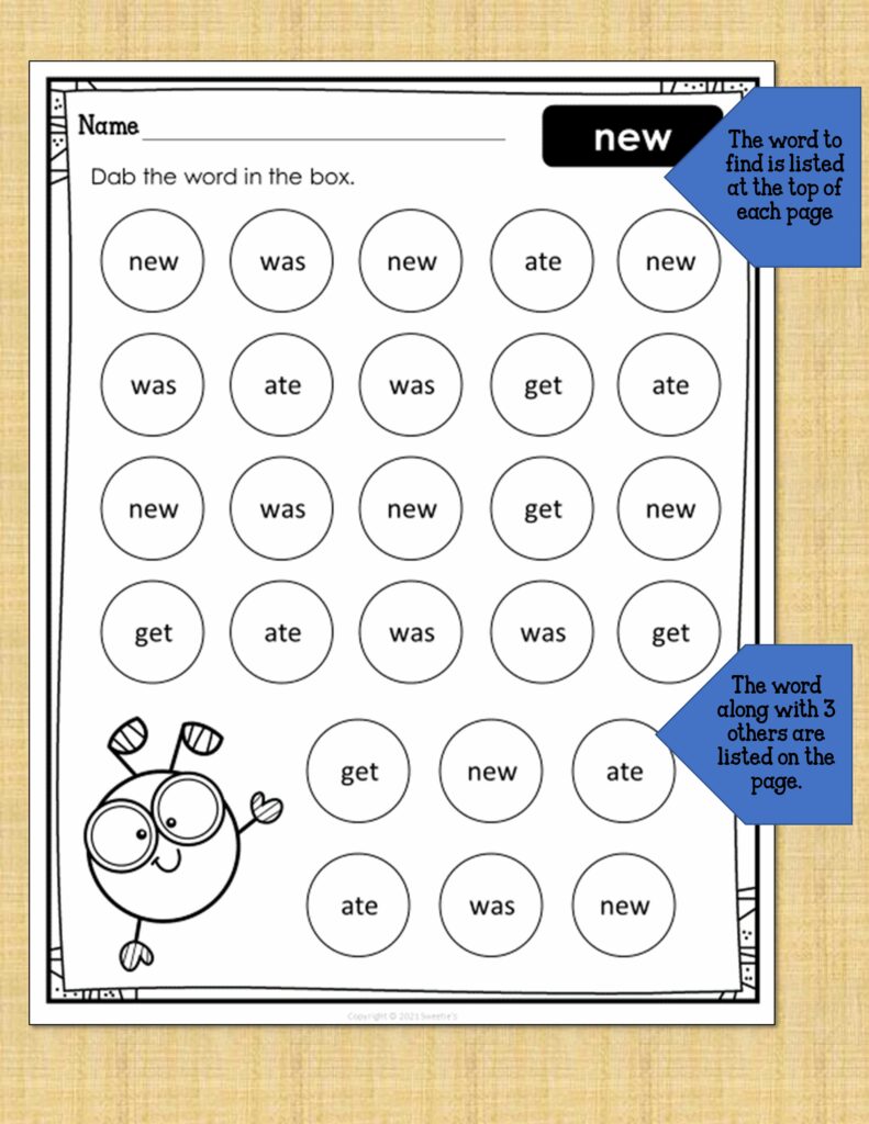 Kindergarten Sight Word Bingo Dabber Worksheets | Made By Teachers