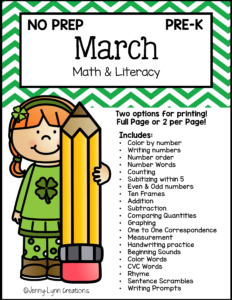 Pre-K March Math & Literacy | Made By Teachers