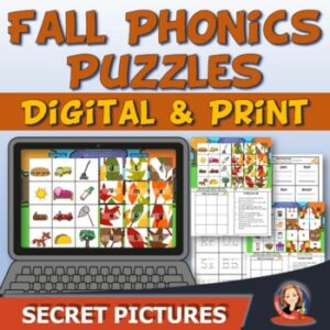 Fall Phonics Secret Picture Puzzles with Digital | Made By Teachers