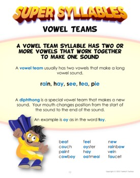 Learning the Six Syllable Types Packet 5 Vowel Team - Made By Teachers