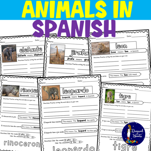 Animals in Spanish Worksheets and BOOM Cards - Made By Teachers