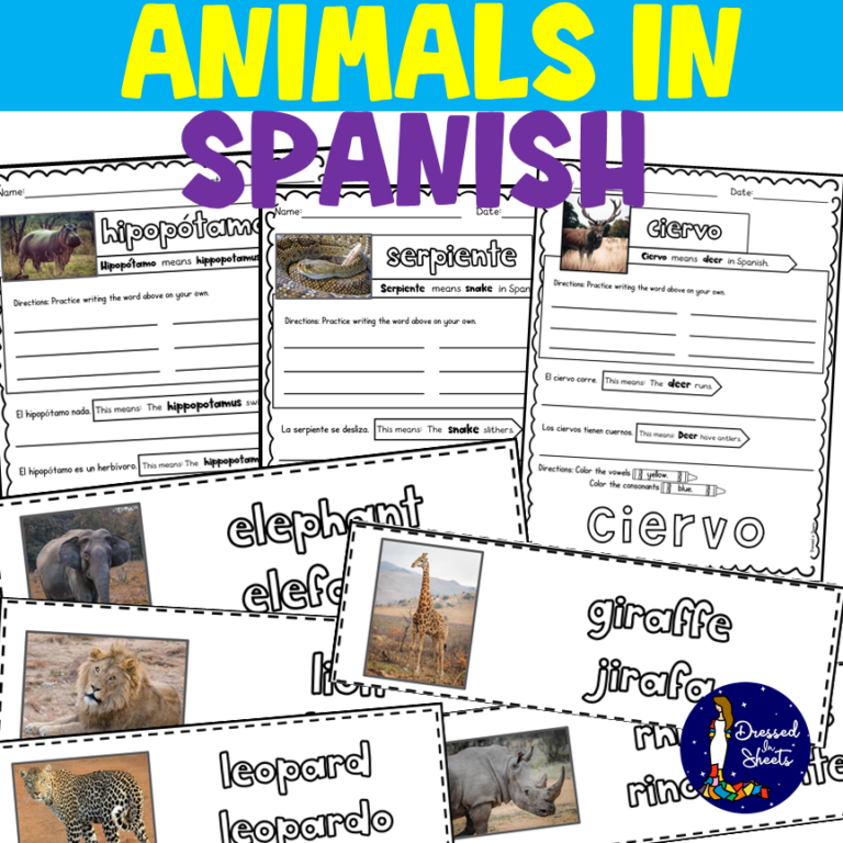 Animals in Spanish Worksheets and BOOM Cards - Made By Teachers