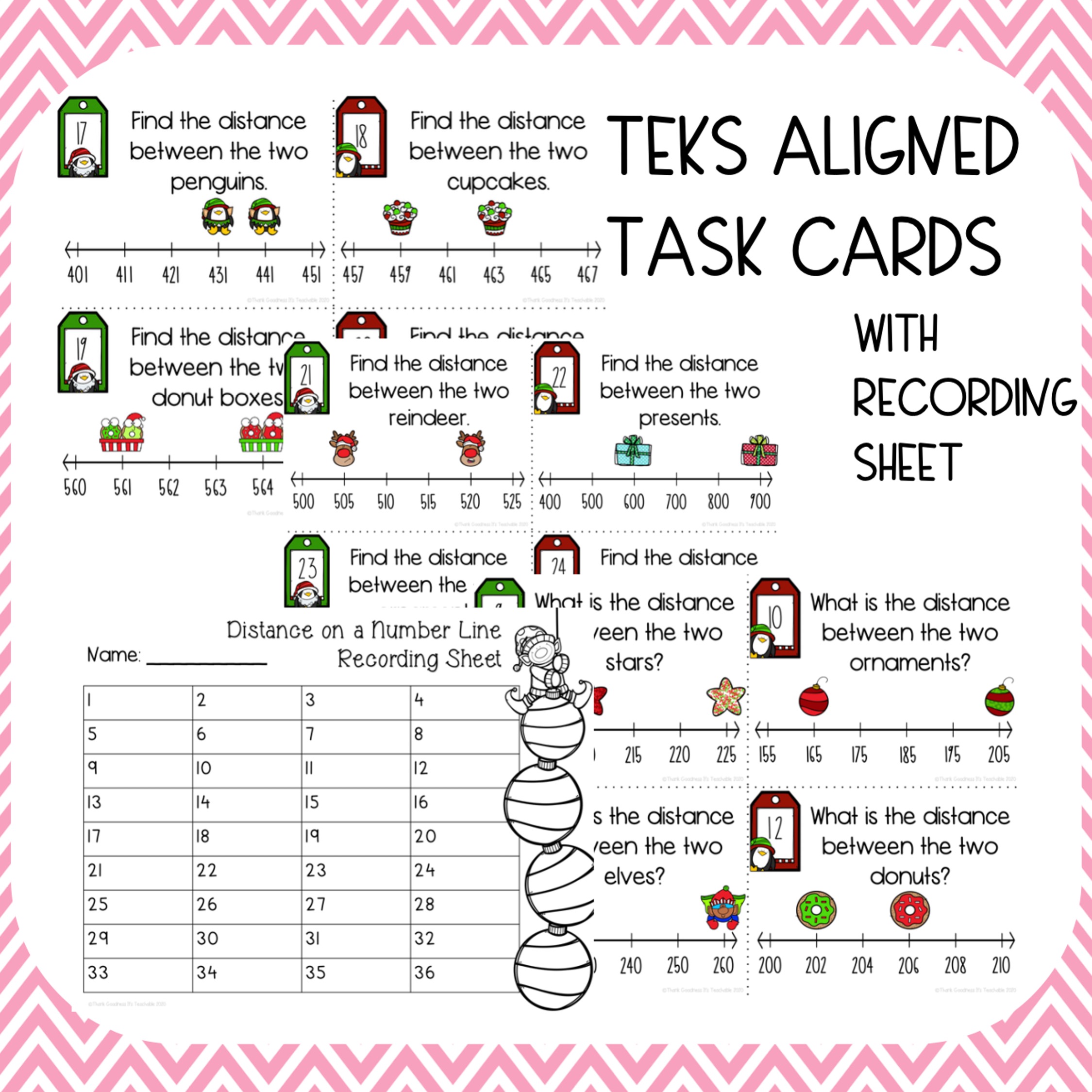 Distance on a Number Line | Christmas | MATH TEKS | Made By Teachers