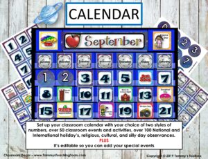 Editable Classroom Calendar in Galaxy Outer Space - Made By Teachers